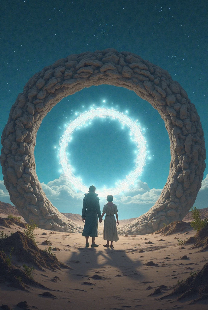 Desert landscape, with a portal floating in the middle of nowhere ...