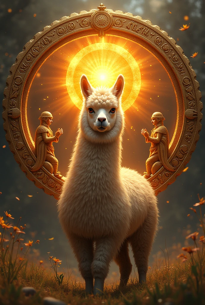Merge an alpaca with a bright sun on its head, Inside a coin - SeaArt AI
