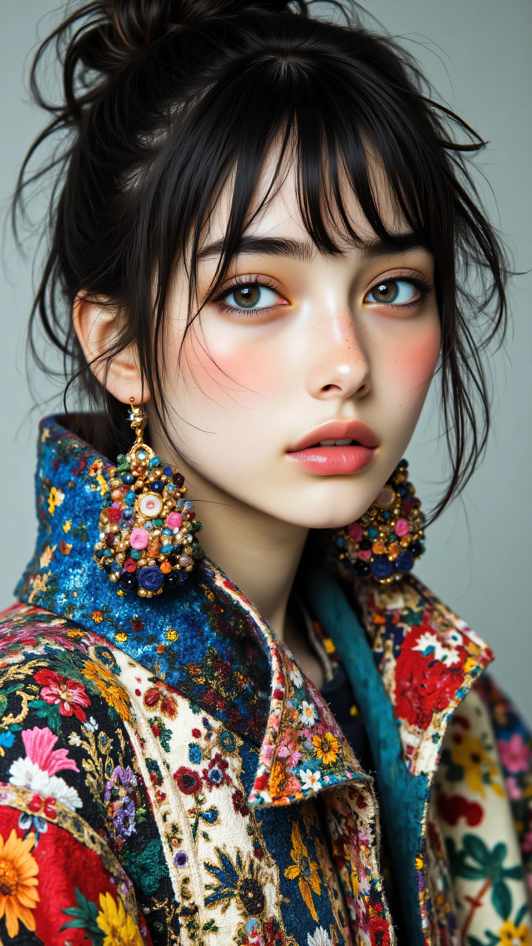 8k, Masterpiece, Top Quality, medium close-up, woman with dark messy ...