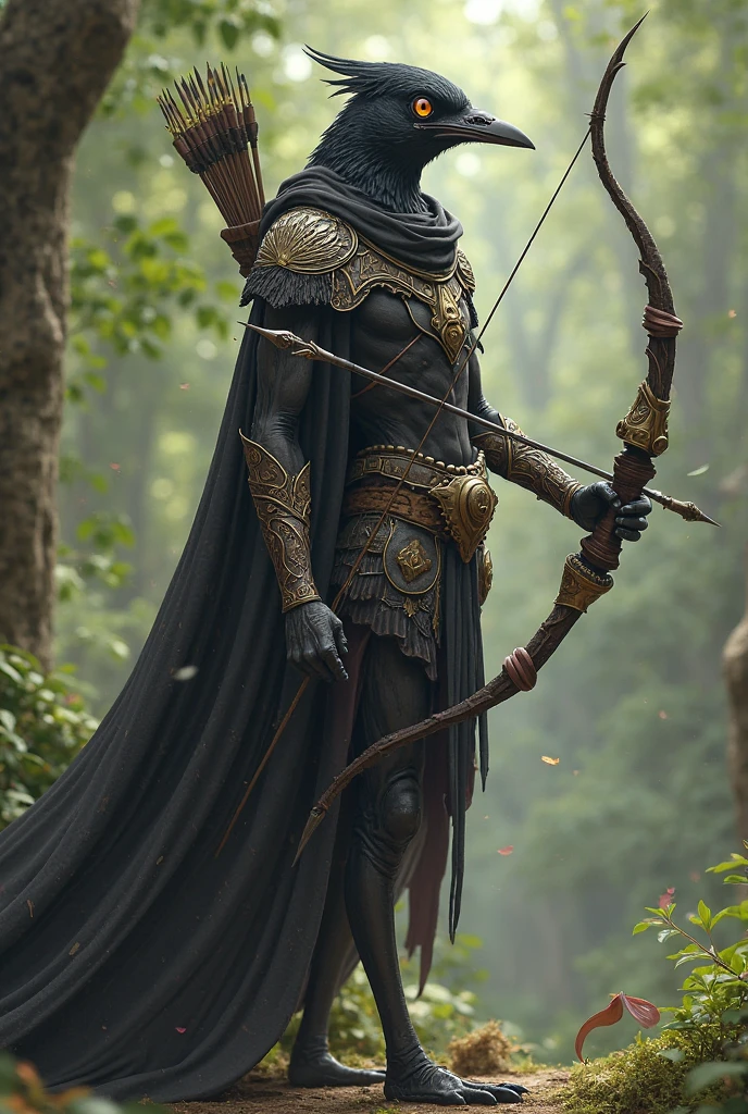 Slender tall anthropomorphic sparrow in cape with small head warrior ...