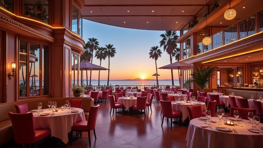 Vue d'un Grand restaurant élégant avec mezzanine et terrasse - SeaArt AI