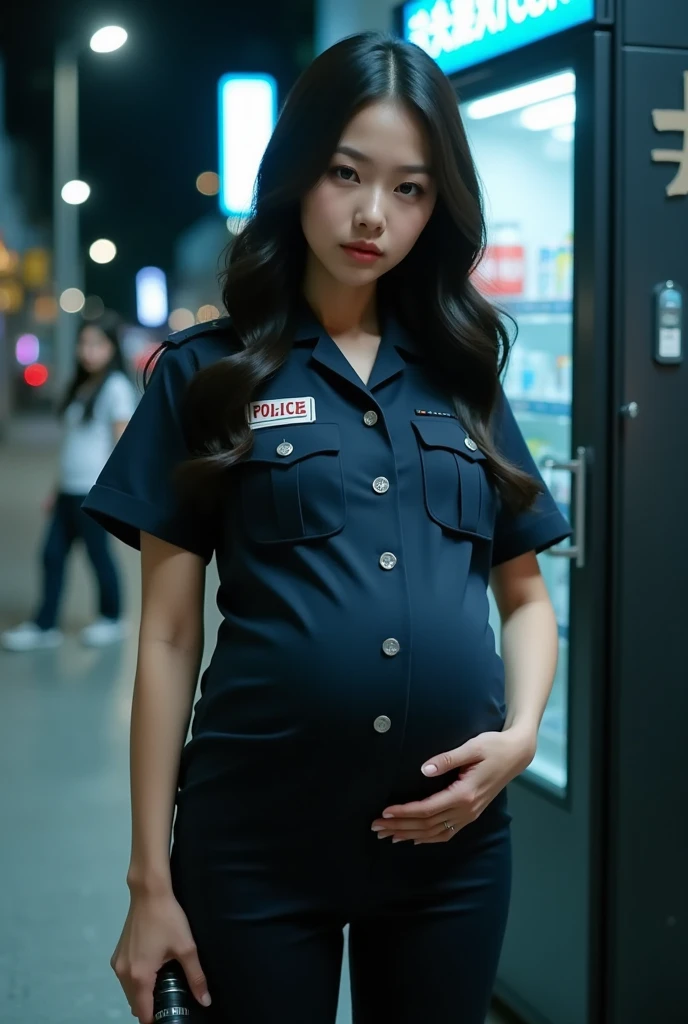 “A photorealistic image of a pregnant Japanese female police officer in ...