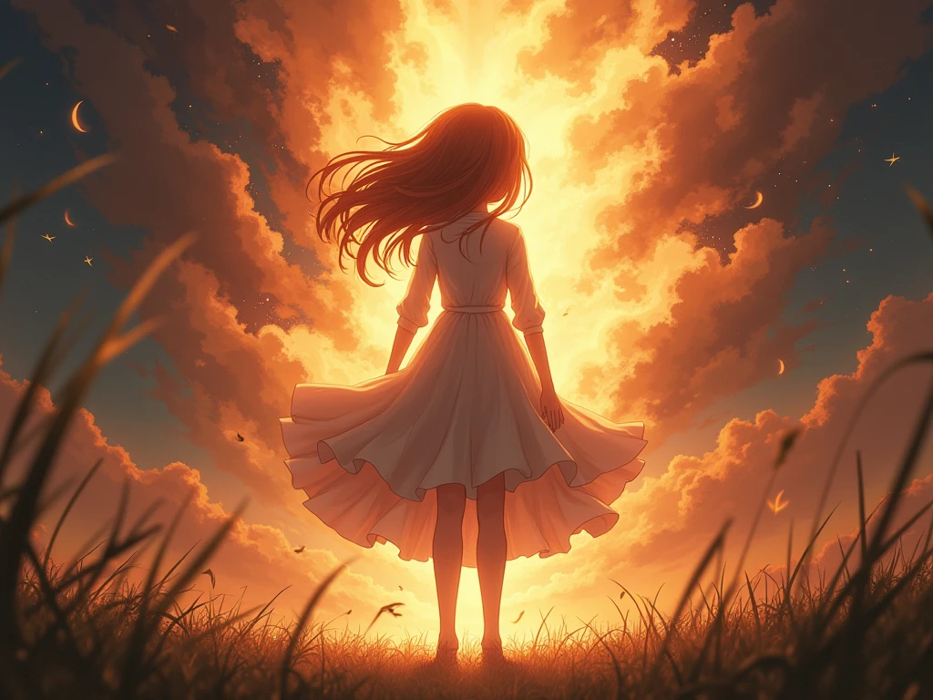 Anime girl in mid-transformation surrounded by wind and silence - SeaArt AI