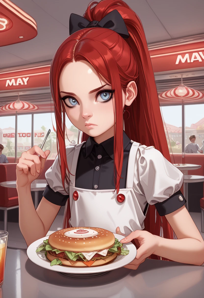 1girl, young model, (waitress, carhop), (suit of armor), (armored ...