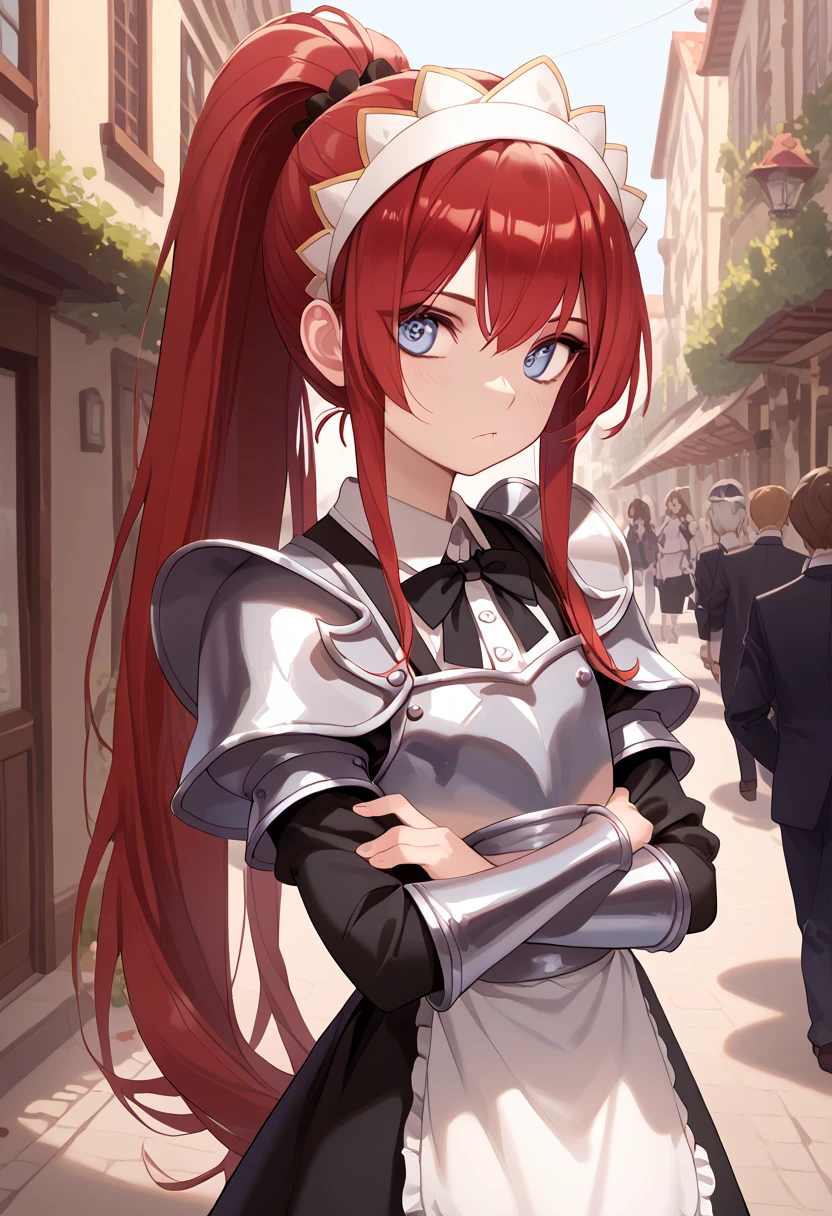 1girl, young adult model, (waitress, carhop), (((suit of armor - SeaArt AI