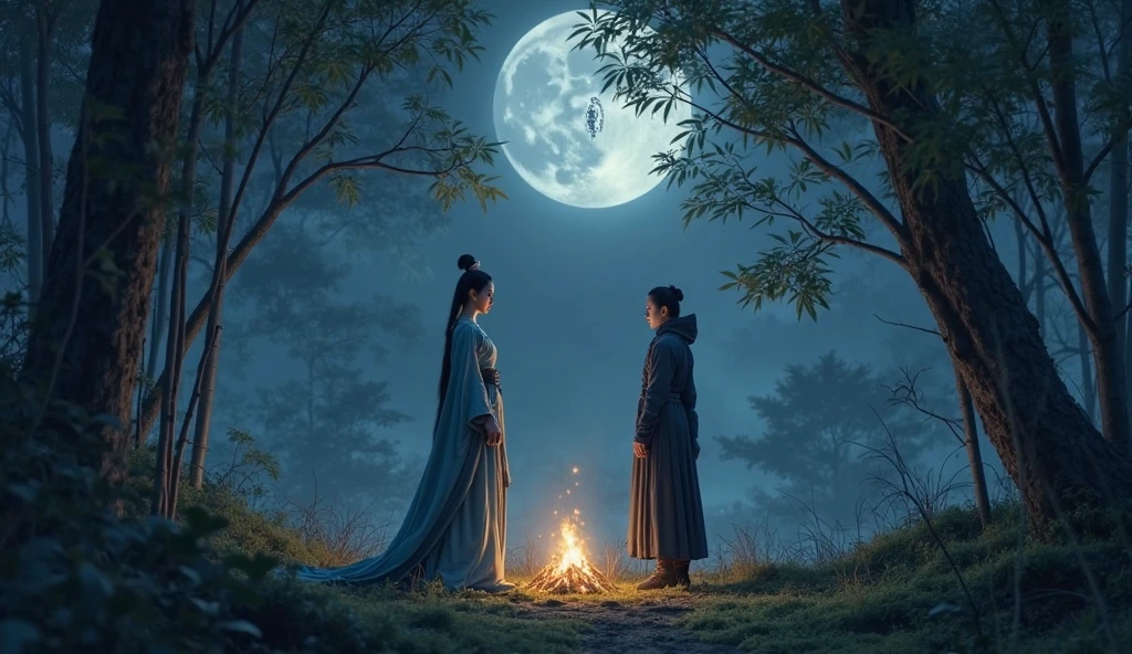 A quiet and moving night scene takes place in a remote clearing in ...