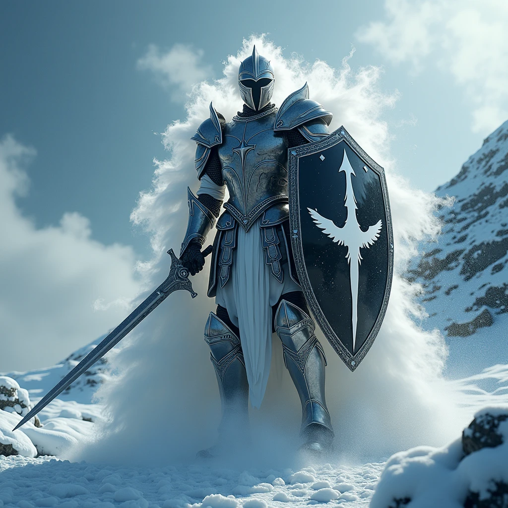 A towering knight in highly polished chrome armor, his black - SeaArt AI