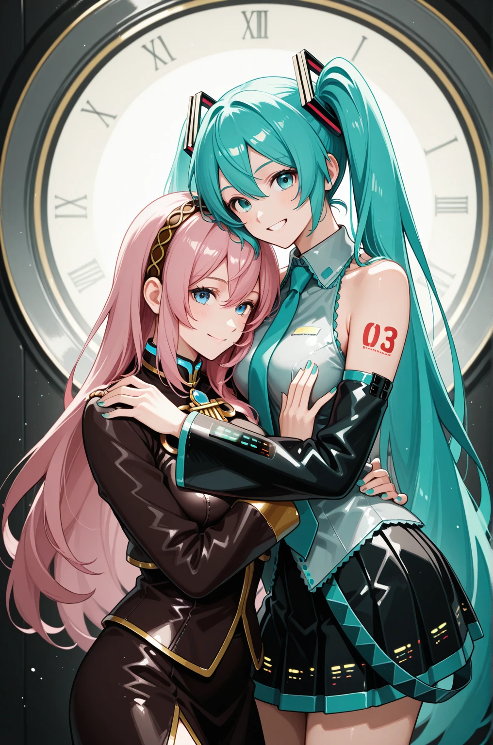 Hatsune Miku and Megurine Luka Scratching His Record Players - SeaArt AI
