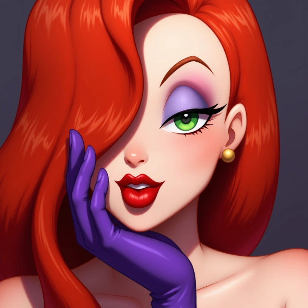Digital artwork of jessica rabbit, a close-up portrait of her head with ...