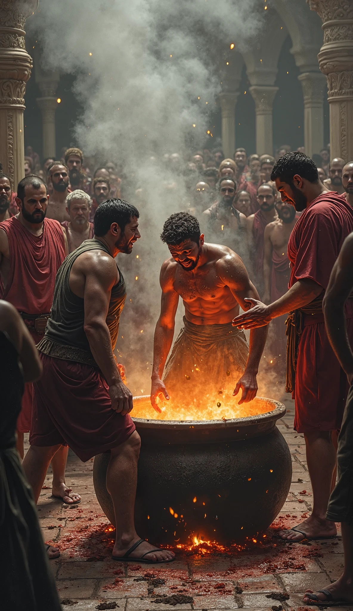 Rome executing a betrayal by putting him straight into a pot of boiling ...