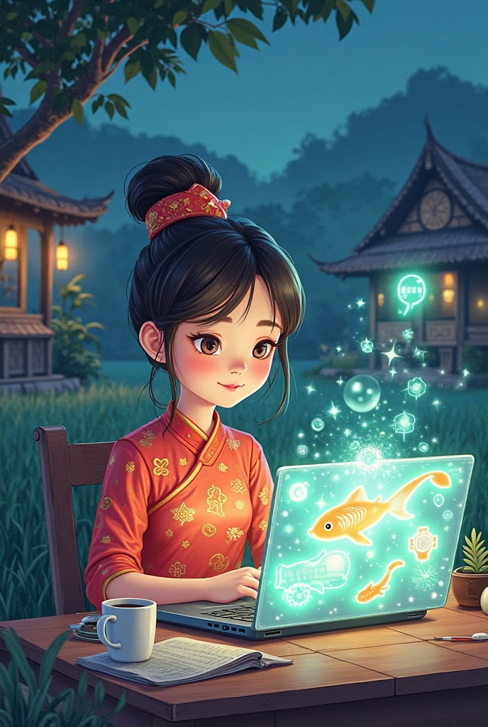 “A humorous illustration of the Vietnamese folktale Tấm Cám in a cyber ...