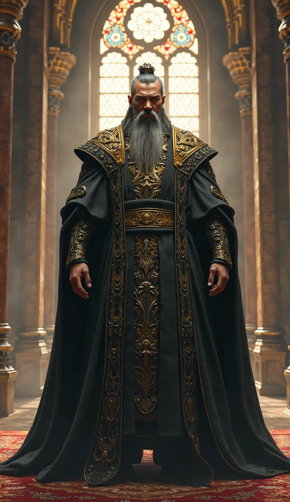 Medieval fantasy, 1 man, Asian, King, black and gold clothing - SeaArt AI