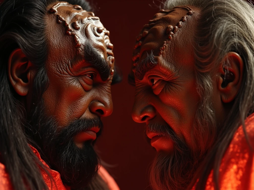A close up of a man with a beard and a demon face - SeaArt AI