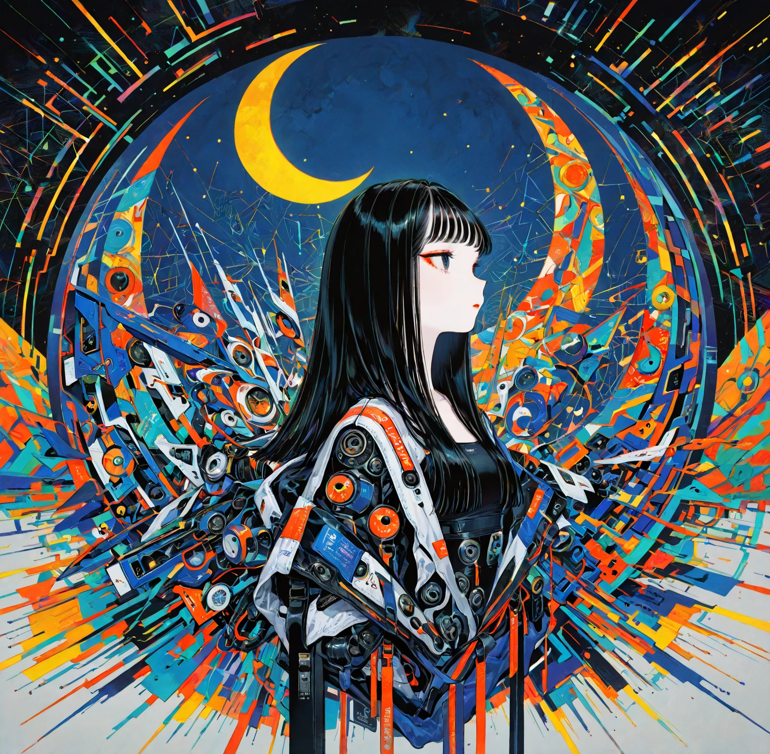 Cool beauty, solo mech girl, young girl, black hair, long hair - SeaArt AI
