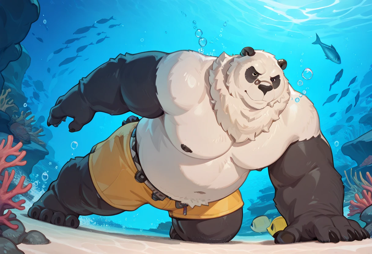 1 boy , alone, human furry , masterpiece, Grandpa panda，Bearded - SeaArt AI