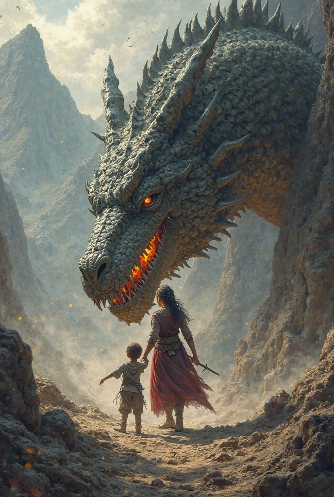 Mother fighting with dragon protecting her son - SeaArt AI