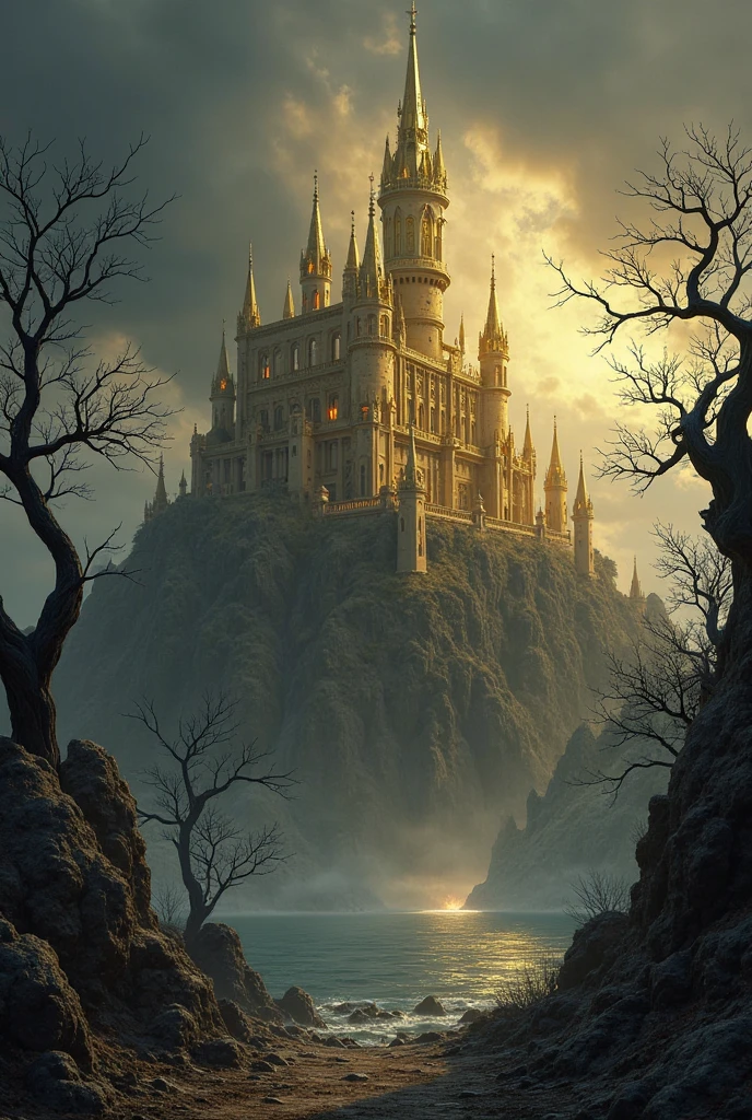 An image of a golden castle in dark fantasy style. - SeaArt AI