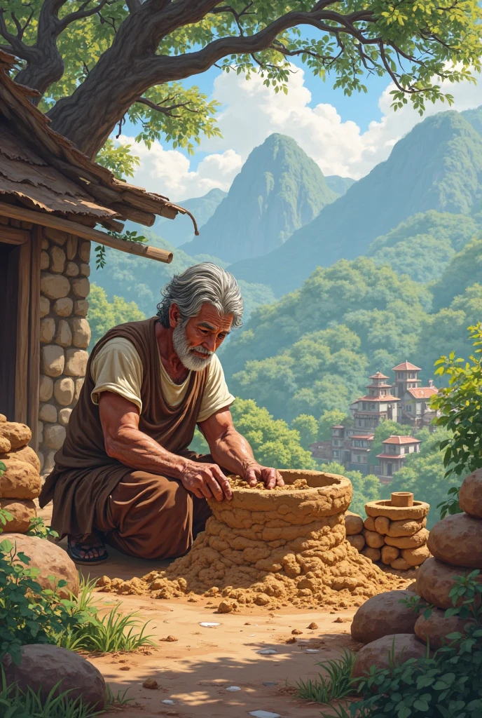1. Villager Building House A rural villager building a simple house ...