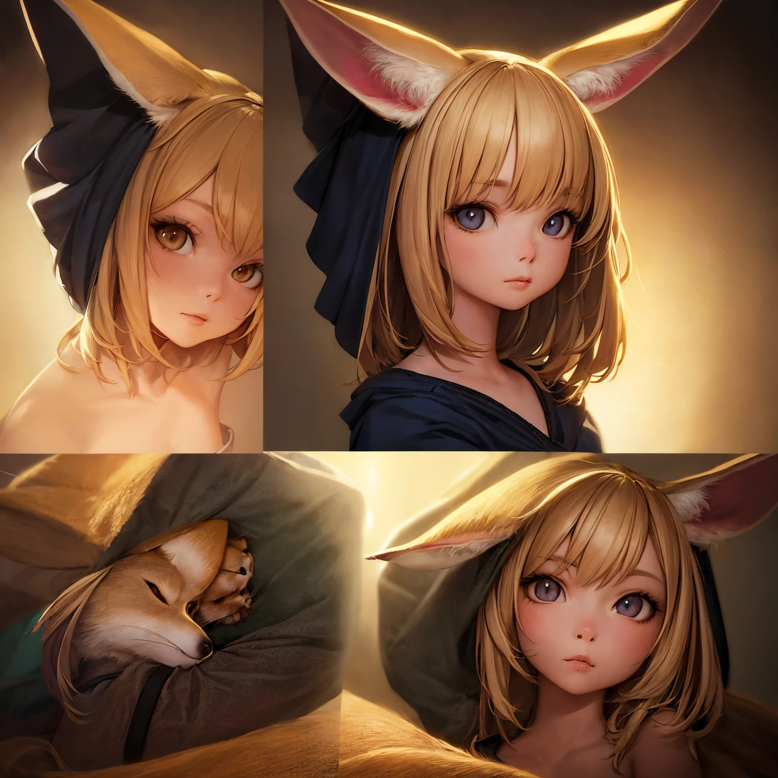 Chibi character art of a fennec fox turned into a human, detailed facial feature - SeaArt AI