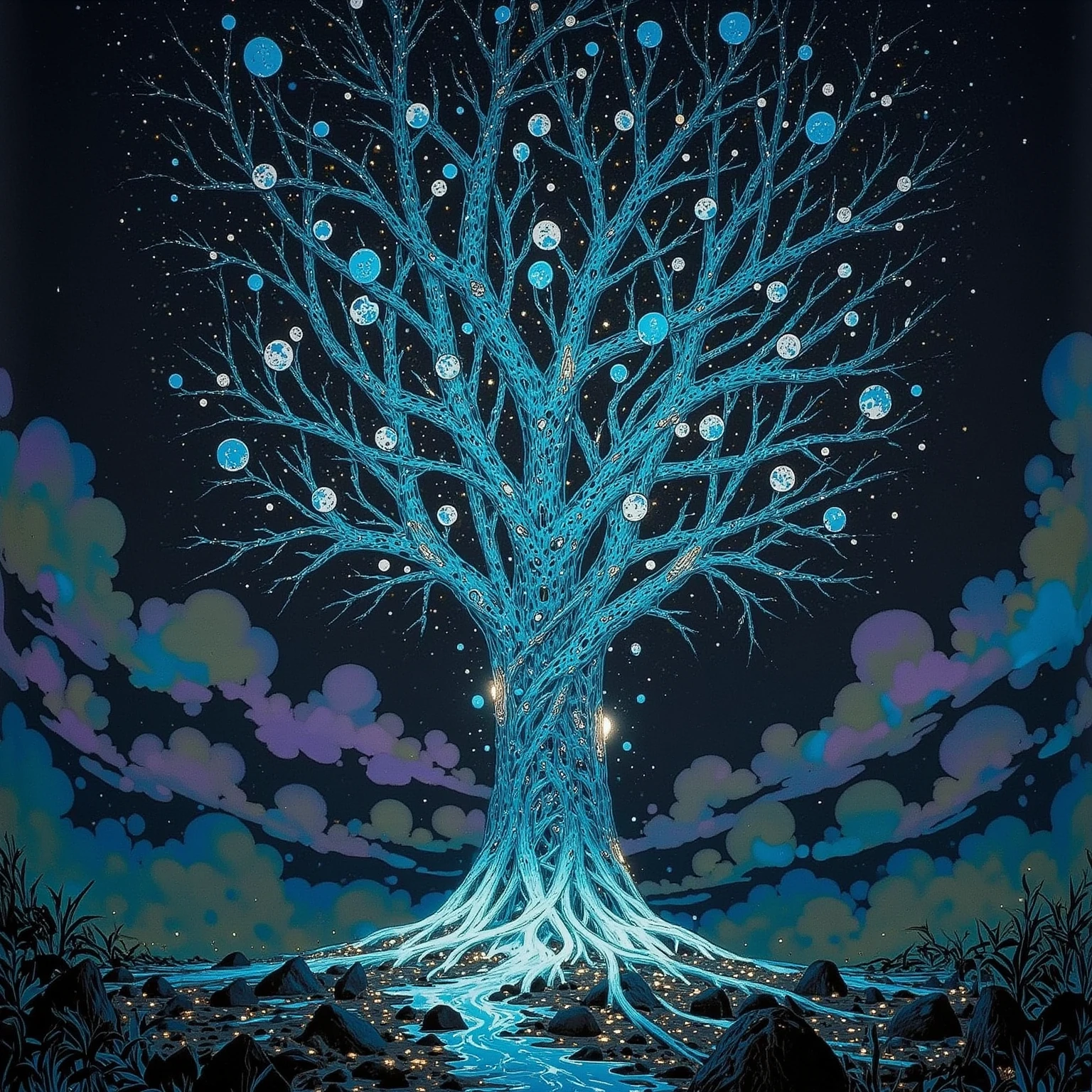 Sephiroth tree with countless lights、no humans、Mysterious、fantastic ...