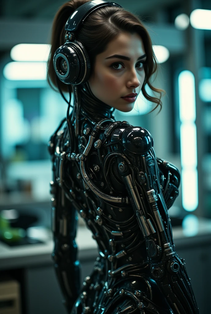 Photo of stunningly attractive female android looking over her shoulder ...