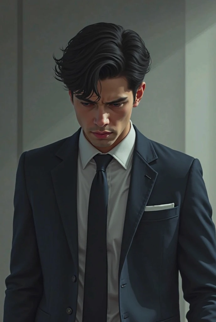 Dark-haired young man in a suit、A slightly unconfident expression ...
