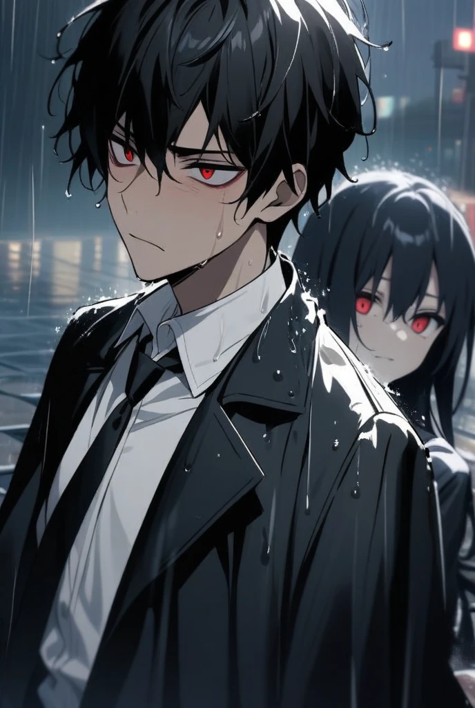 The Red-Eyed Man Black hair that goes up to the shoulders black trench ...