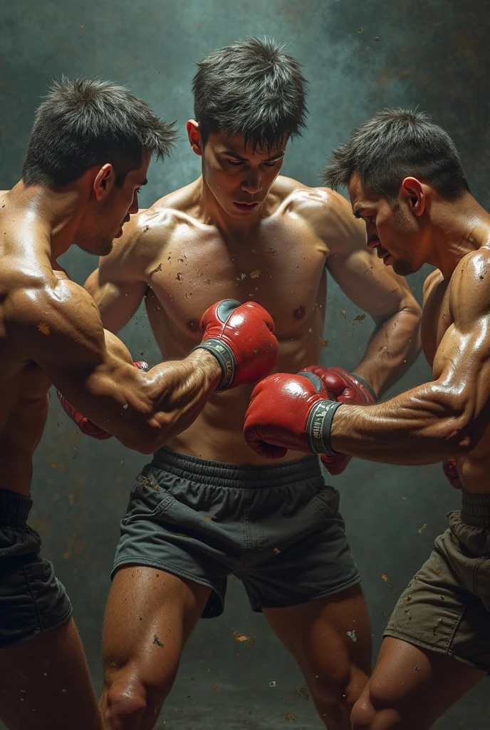 A young man in Fight Club who receives belly blows from three opponents ...