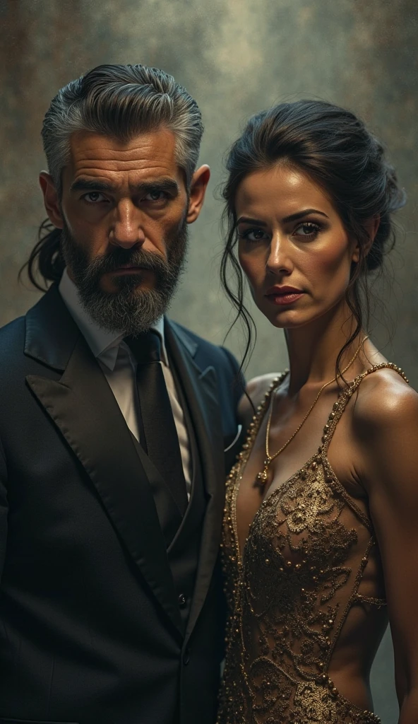 Image of an Iranian mafia king and queen, both looking ahead with a ...