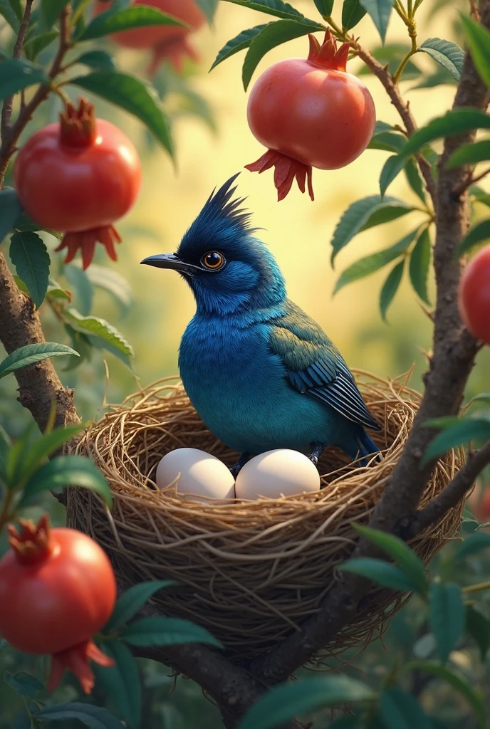 A single blue bulbul with shimmering feathers, sky-blue eyes - SeaArt AI