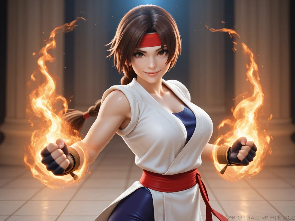 Yuri Sakazaki from King of Fighters, anime style with hyperrealistic ...