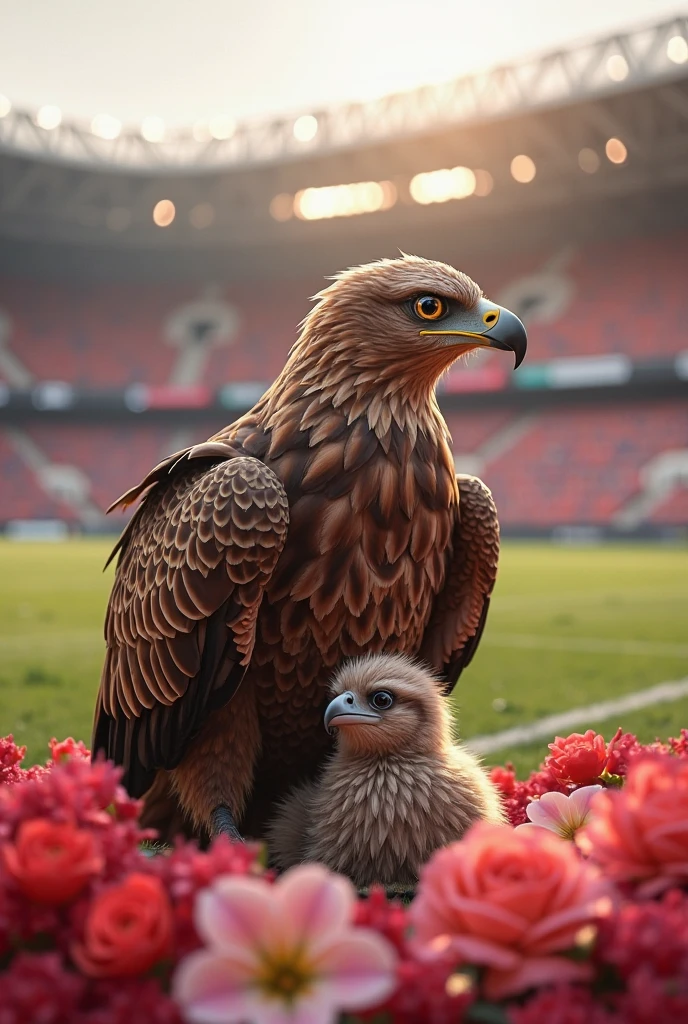 A mother eagle and a baby eagle at the Benfica stadium with Mother ...