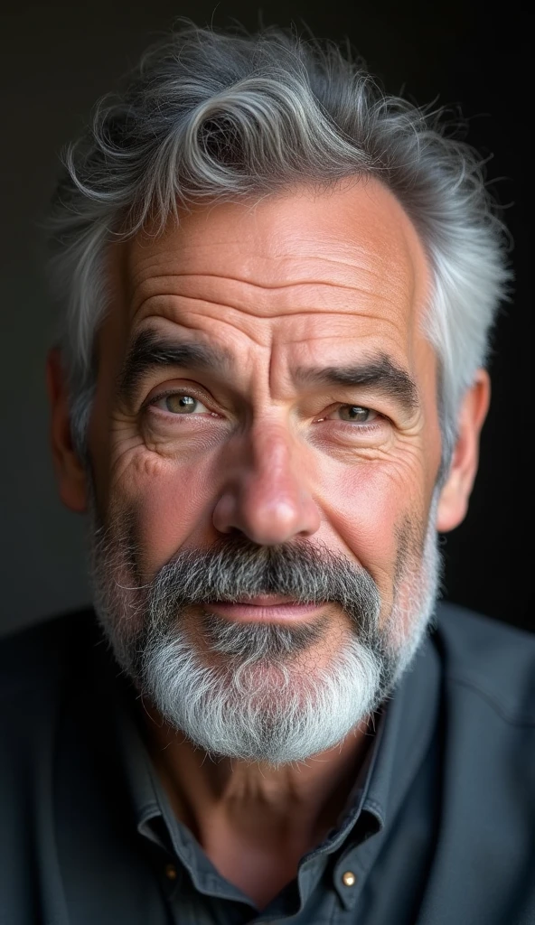 Ultra-realistic portrait of a mature man, frontal view, only the face ...