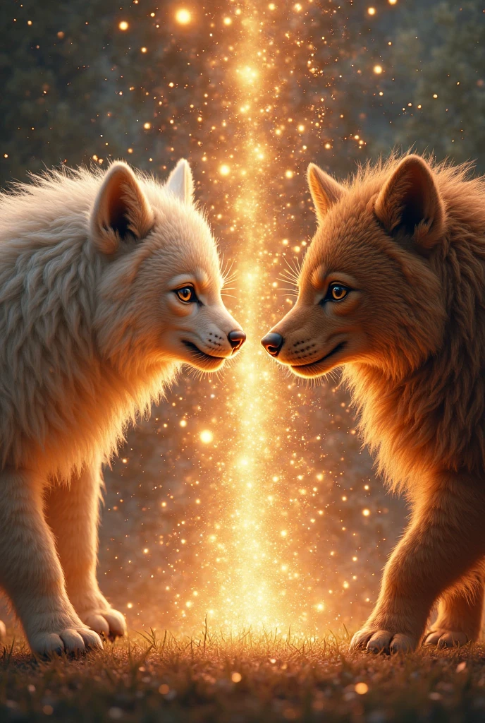 A powerful magical light explosion or glowing energy burst between two ...