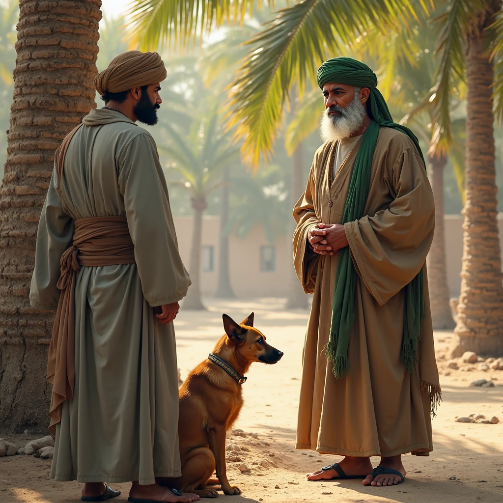 The scene is viewed from behind Safi, who stands near a palm tree ...