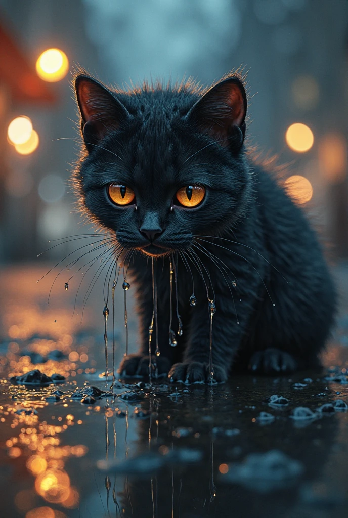 The cat's eyes well up with tears, and streams of water flow from his ...