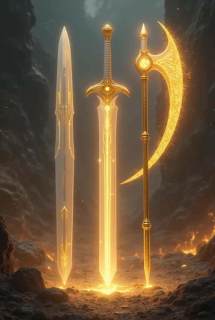 A 1.4-meter-long sleek white longsword with golden energy lines and a ...