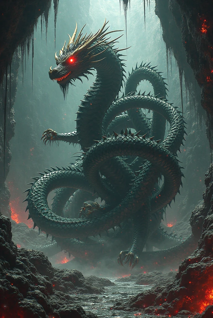 Yamata no Orochi, Japanese eight-headed dragon, 15-meter serpent ...