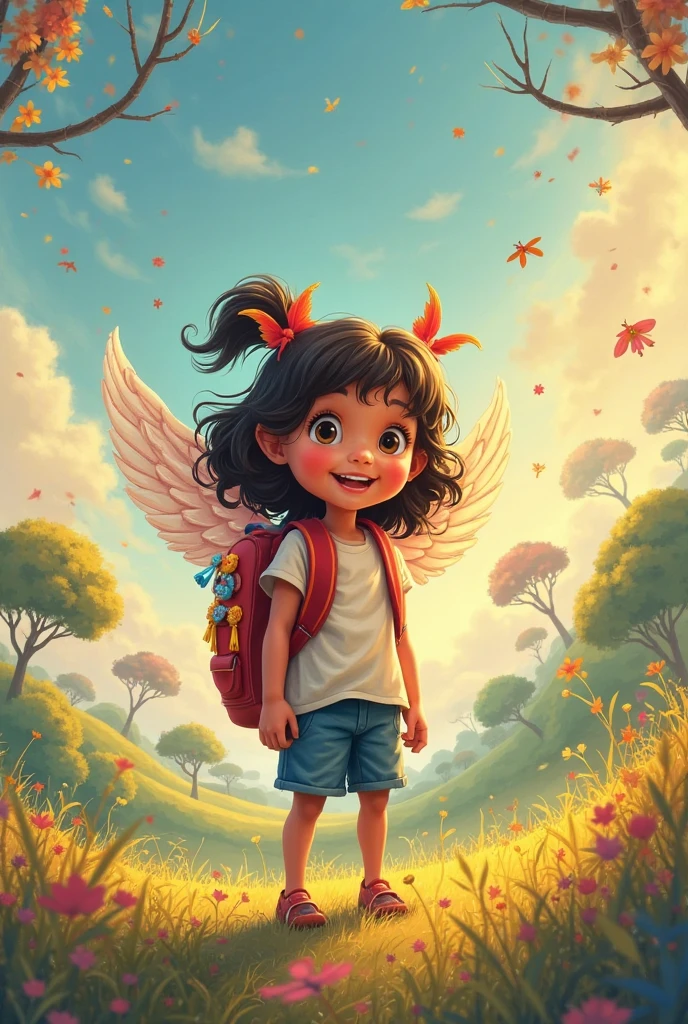 Generate the COVER of NINA'S FLYING BACKPACK ebook theme - SeaArt AI