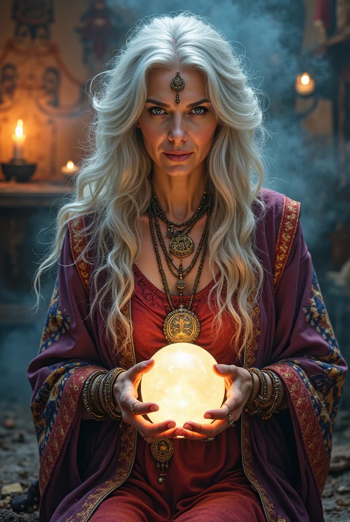 An ultra-realistic digital portrait of a 70-year-old gypsy fortune ...