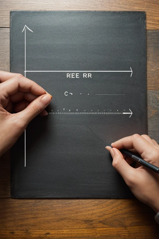 Make a image of dark grey ruler board add small graph in the middle of ...