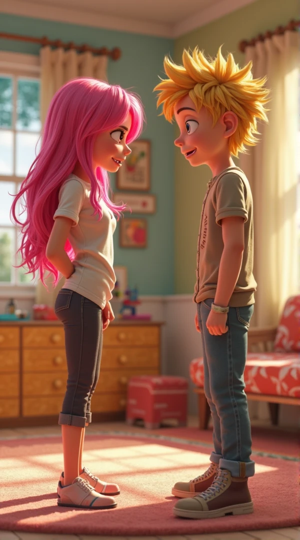 Pixar-style 3D cartoon of a pink-haired woman (Sakura) angrily scolding ...