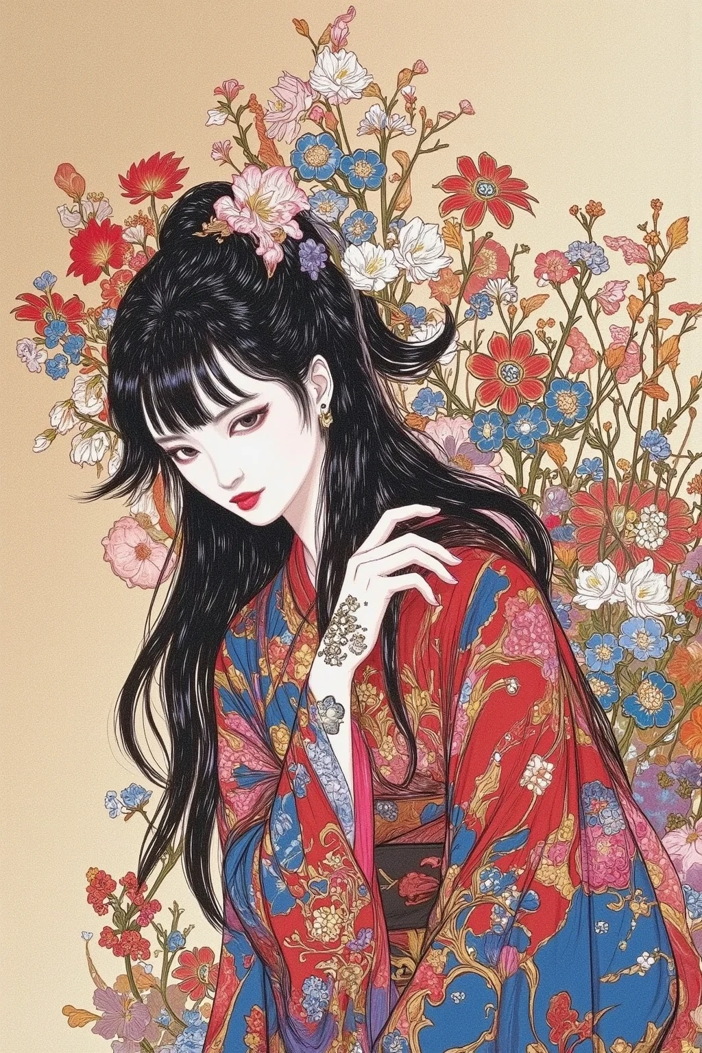 women in kimonos、solo、dark eyes、black hair、anatomically perfect - SeaArt AI