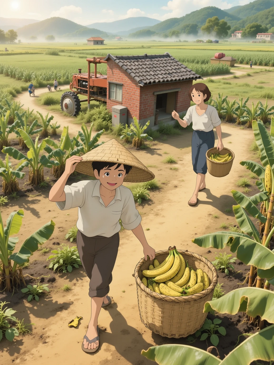 Healing illustration, wide-angle lens, Miyazaki style, visible from a ...