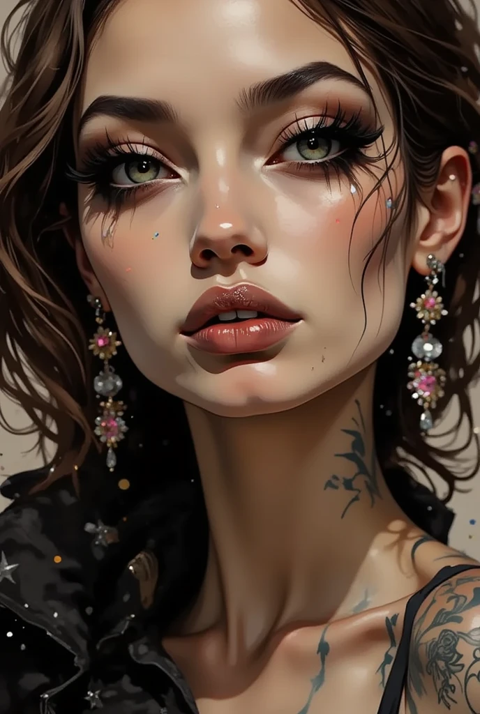 ((image in the center, close-up of a beautiful woman, full face with ...