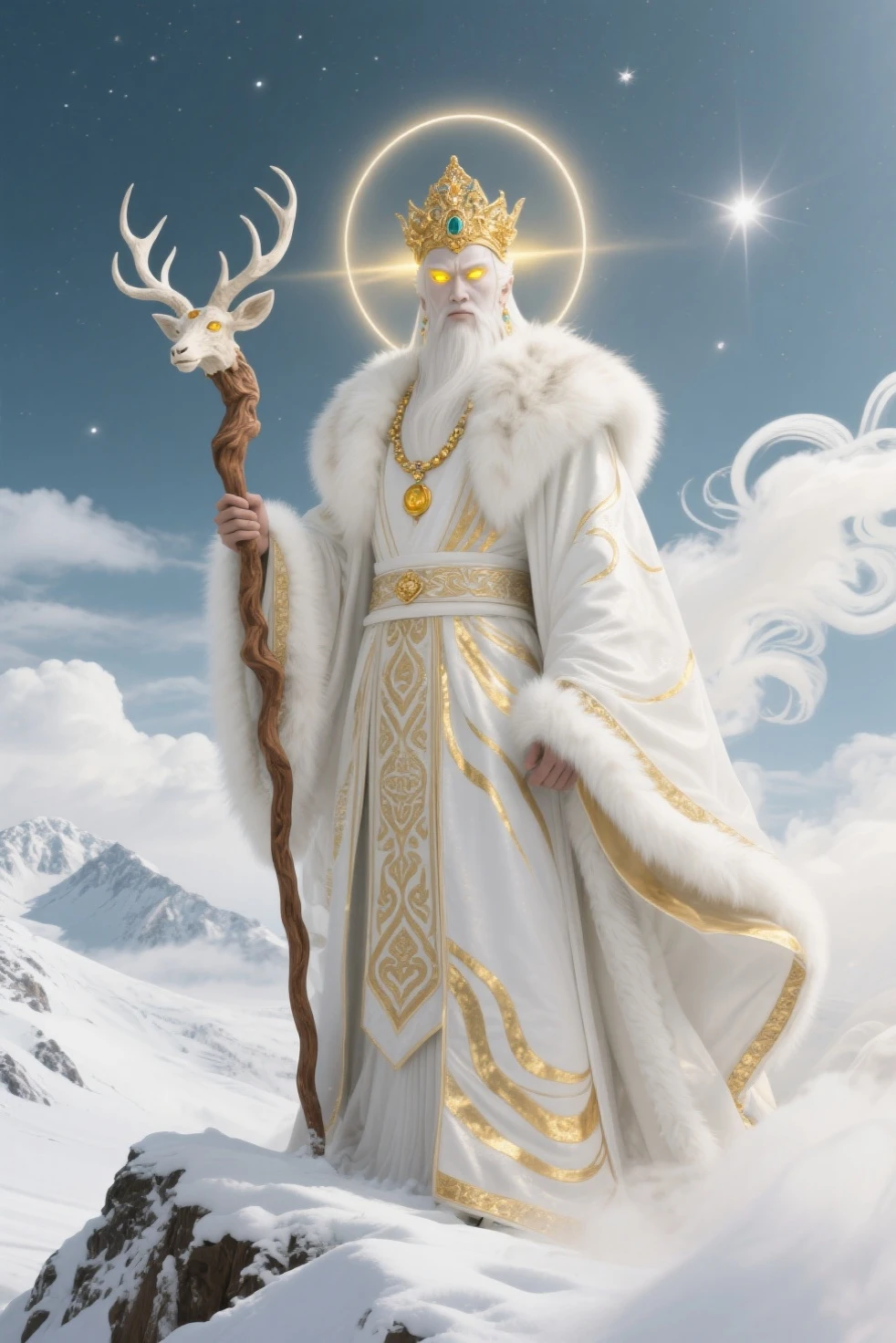 Ulgen, Mongolian god of good, 2-meter tall standing upright, shimmering ...