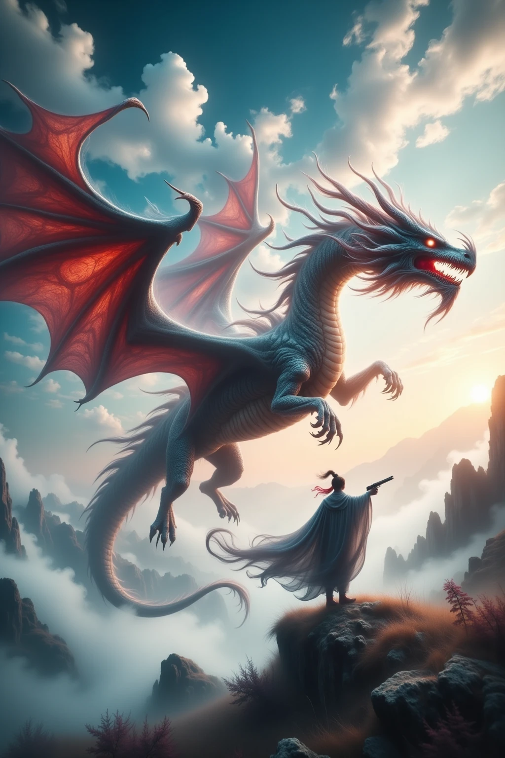 A giant Asaa dragon soaring high in the sky with the majestic Yeouiju ...