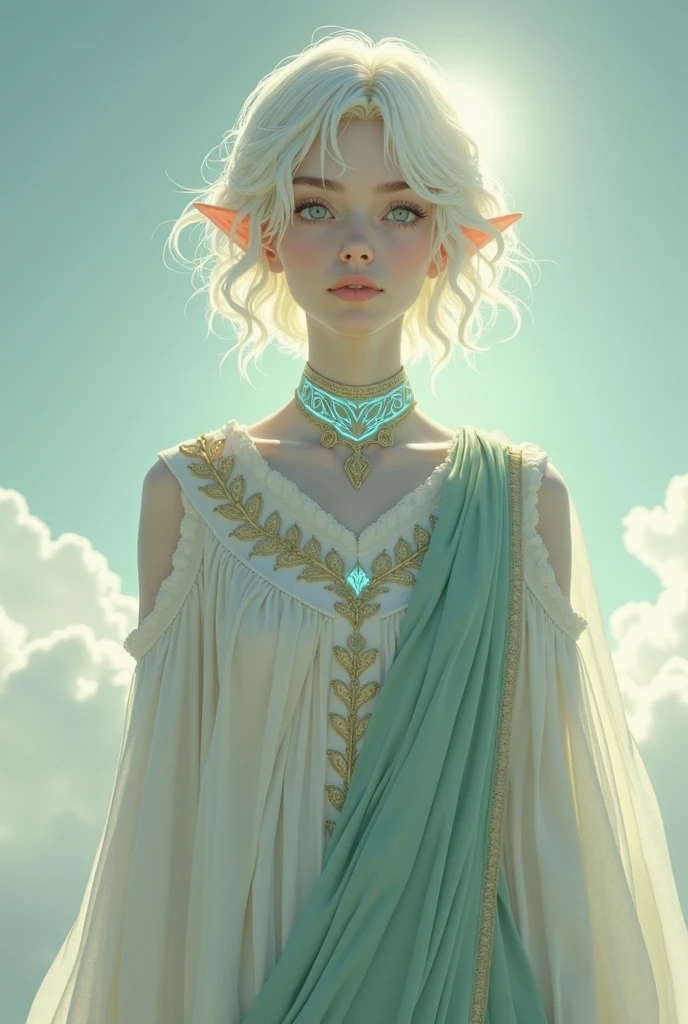 A serene, ethereal depiction of an androgynous character in a heavenly ...