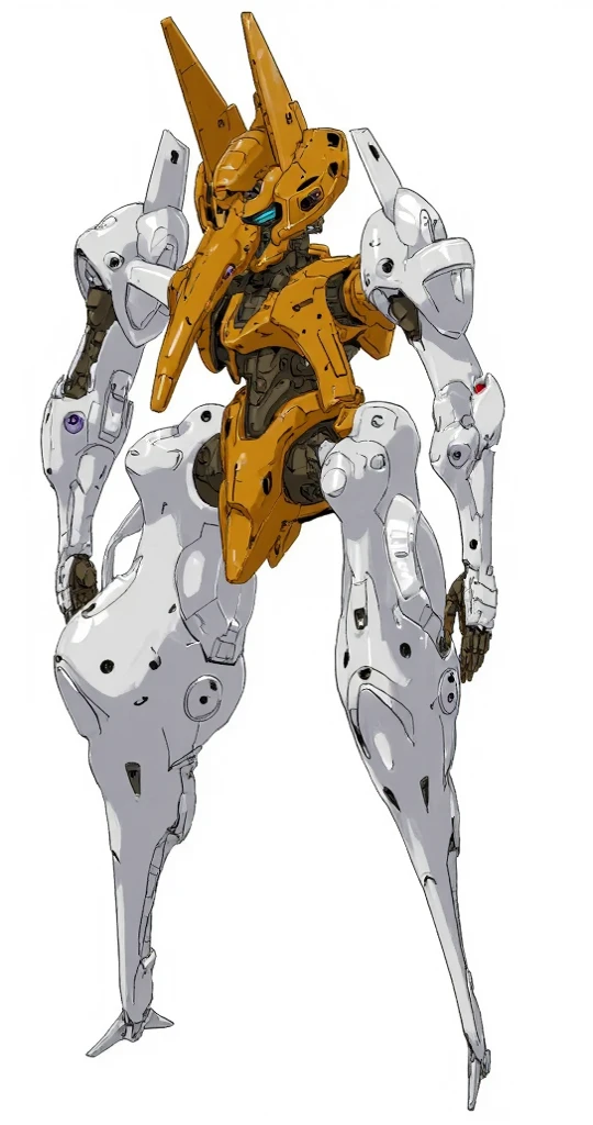 A highly stylized and detailed 2D illustration of a humanoid mecha ...