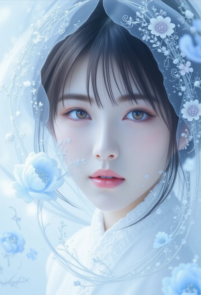 A fein-art-Portrait of an east-asian woman with bangs,(( grinning1 ...